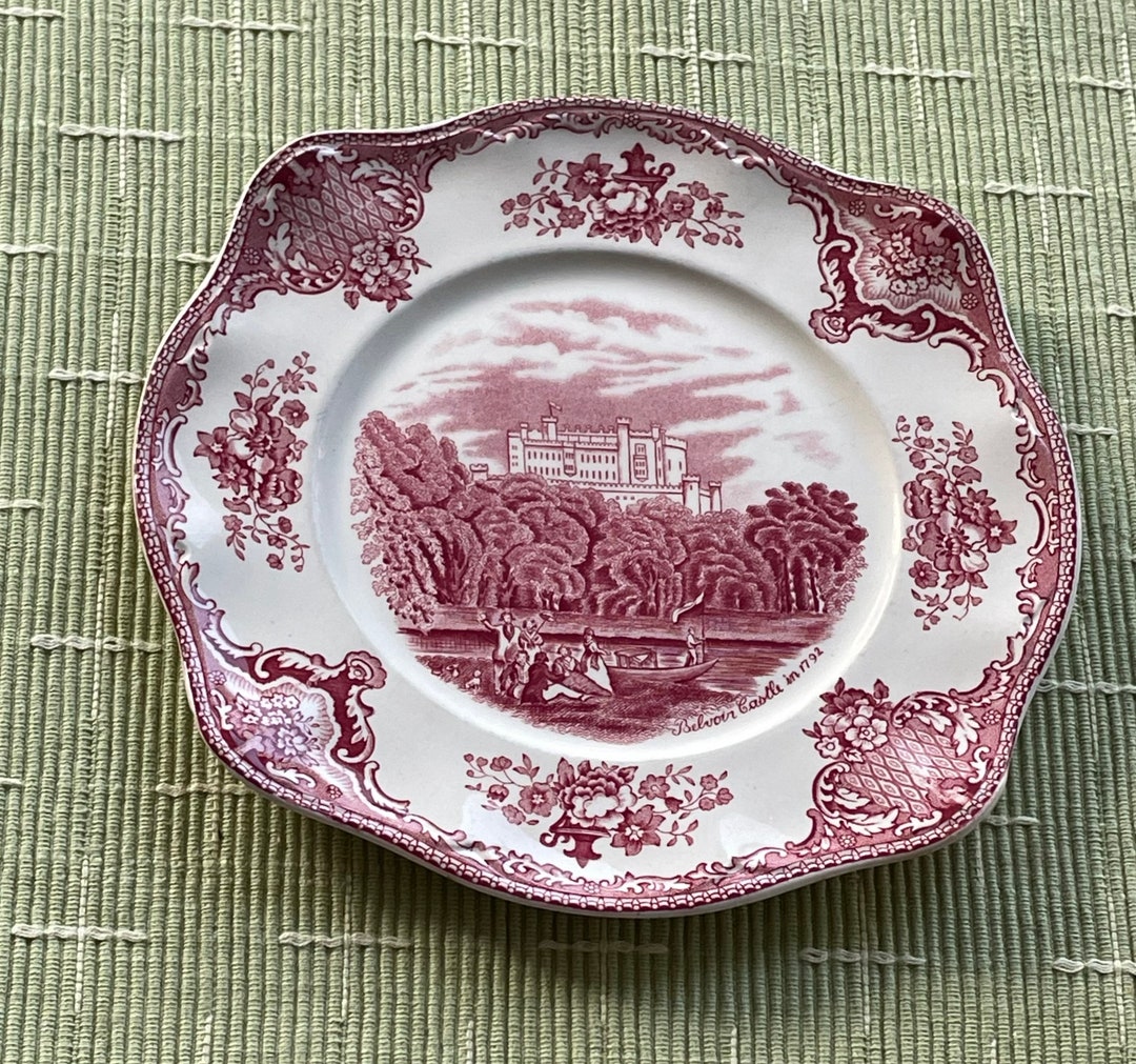 Vintage Old Britain Castles Pink Square Salad Plates Set of 2 Red ...