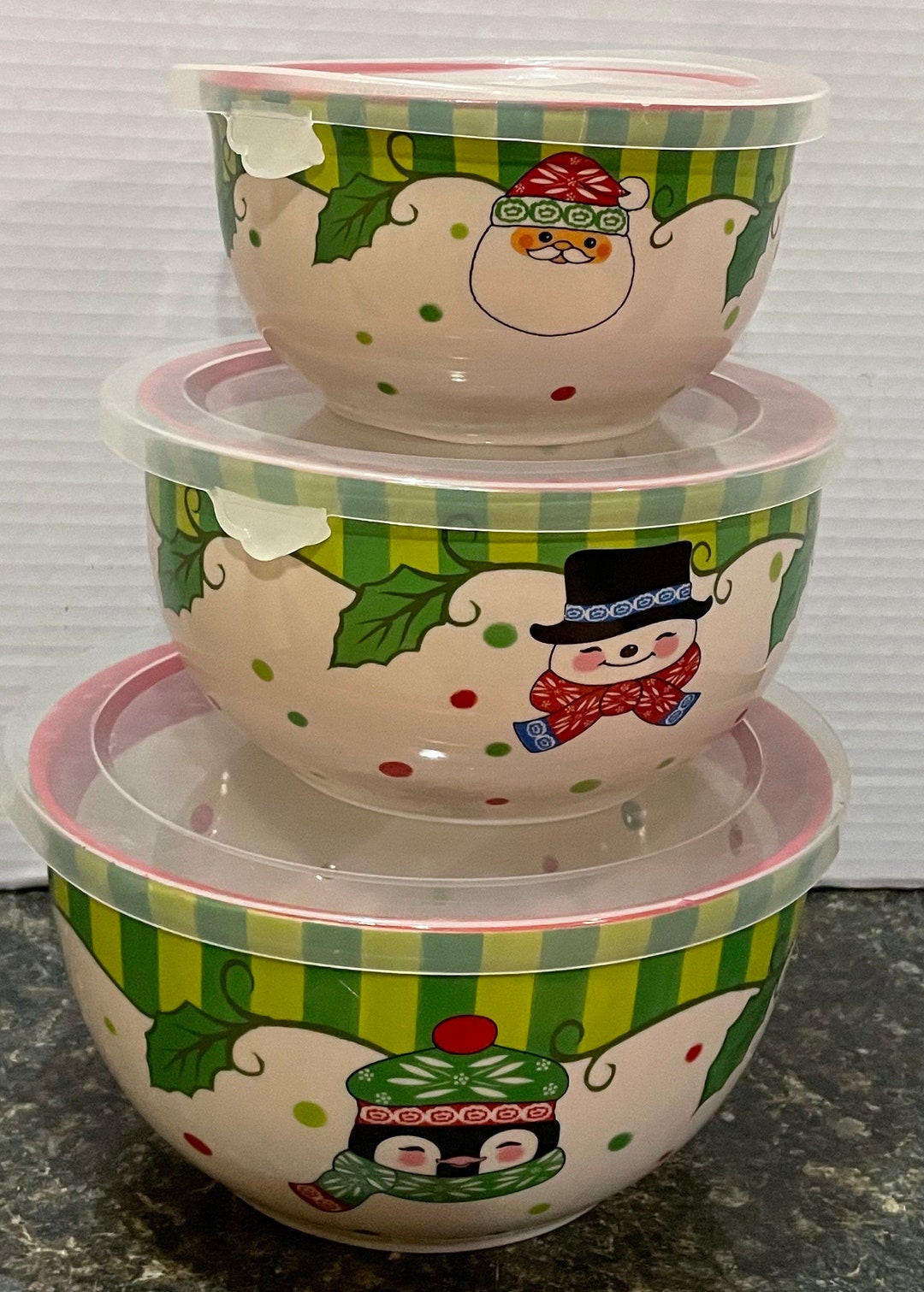 Temptations Winter Whimsy Bakeware Holiday Nesting Bowls With Lids. Set ...