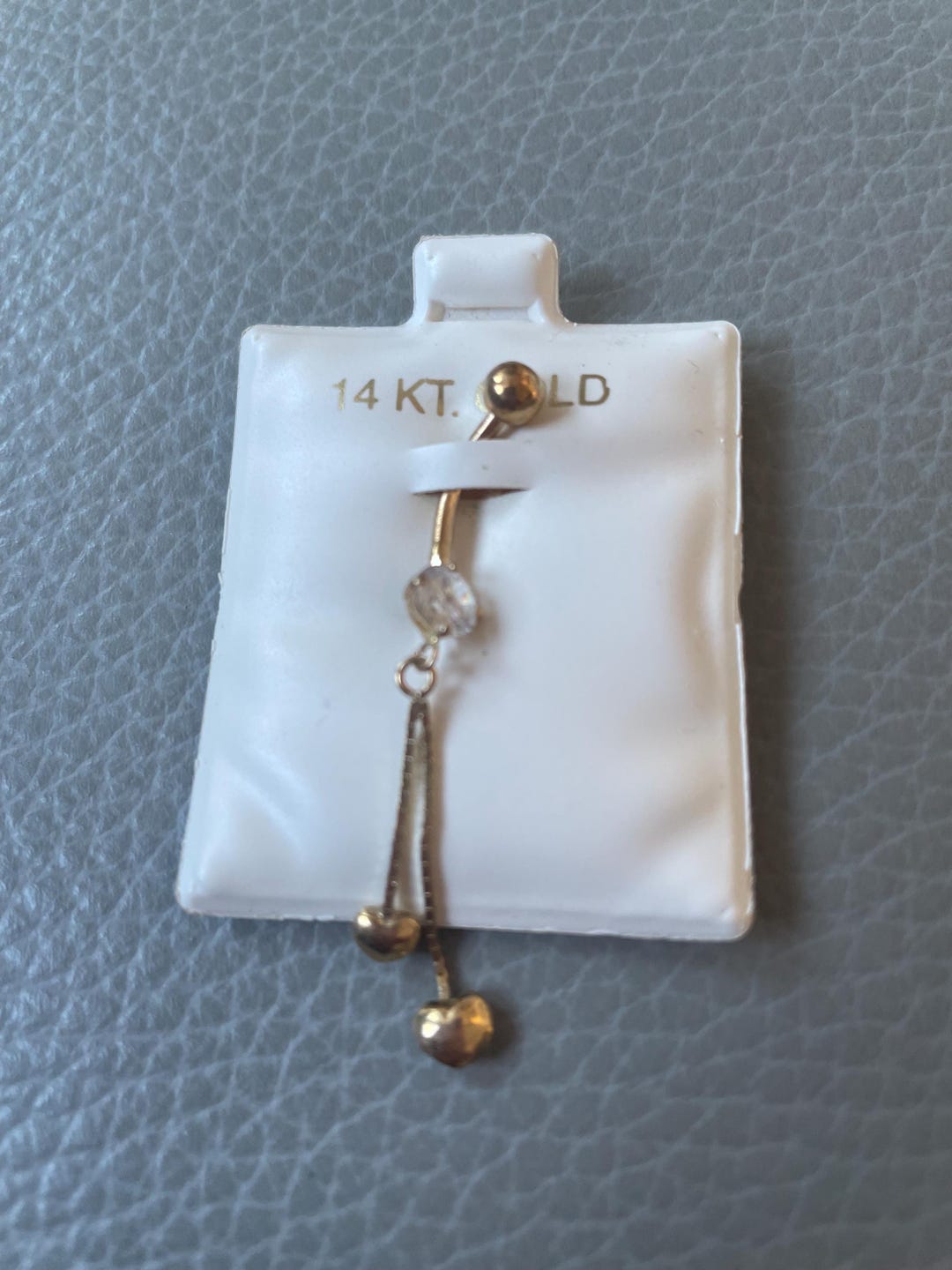 14K Solid Real Yellow Gold Belly Button Ring W/ Slim Heart Pendant on ...