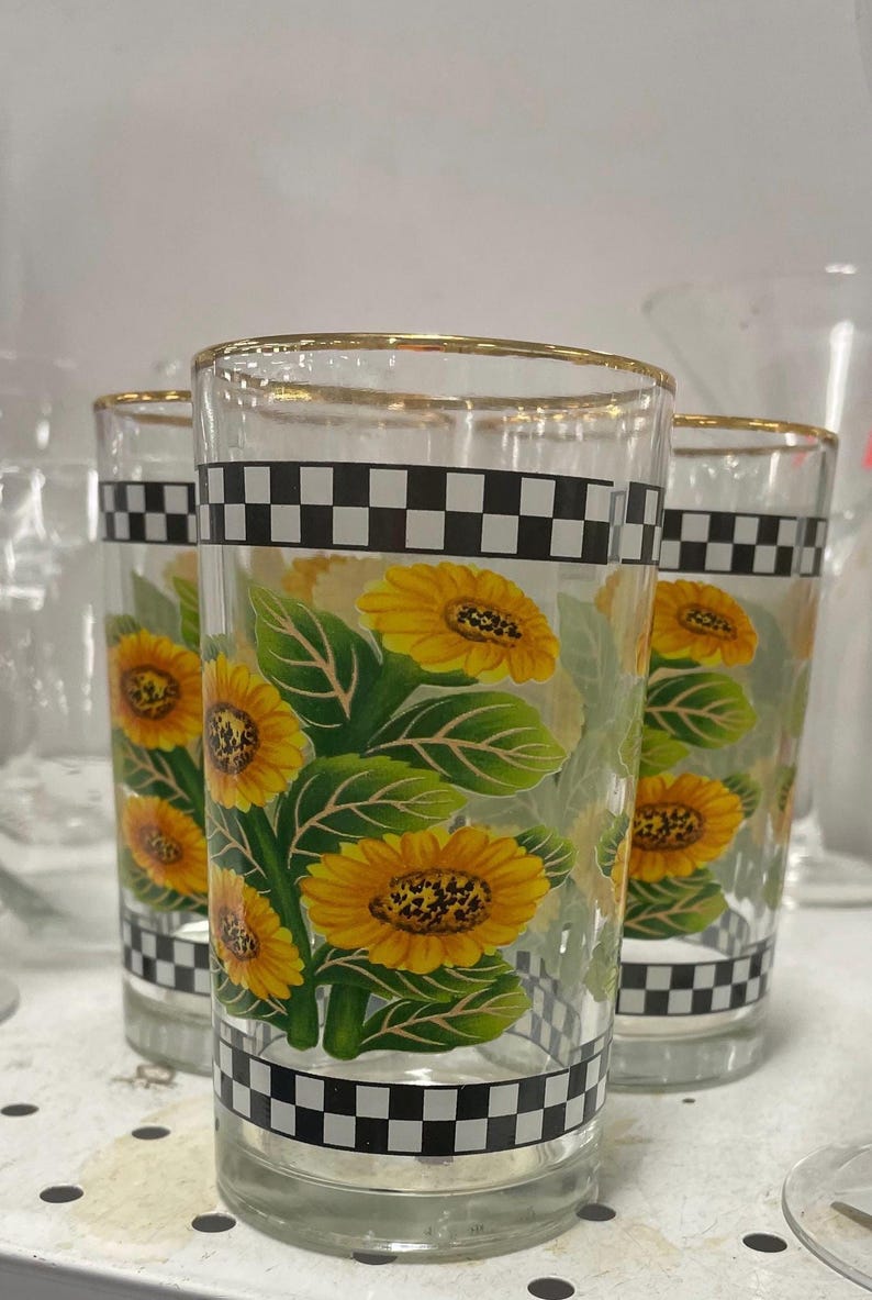 Vintage Set of 3 Sunflower Drinking Glasses Rare - Etsy