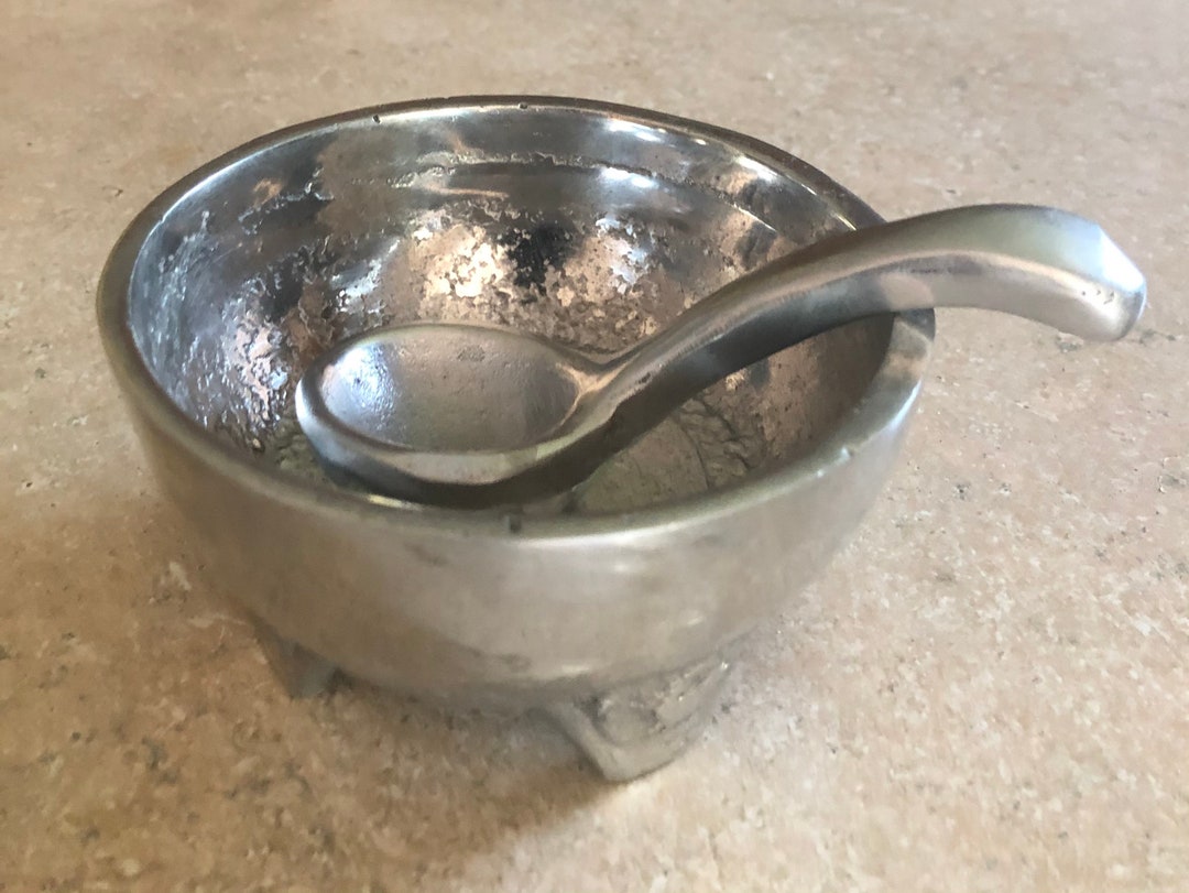 Vintage Holland Boone Polished Hammered Pewter Bowl & Spoon Heavy ...