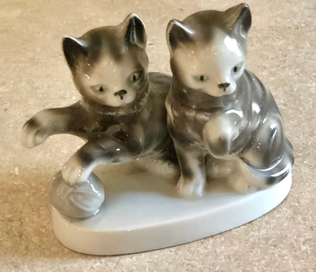 1989s Porcelain Cats Playing Germany 5”x4”grey Striped #7338 - Etsy