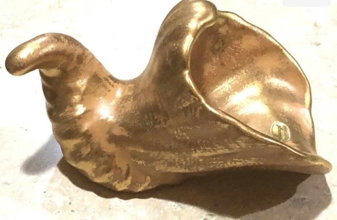 Vintage Stangl 22 K Gold Finished Cornucopia Shell Centerpiece 9”bowl ...