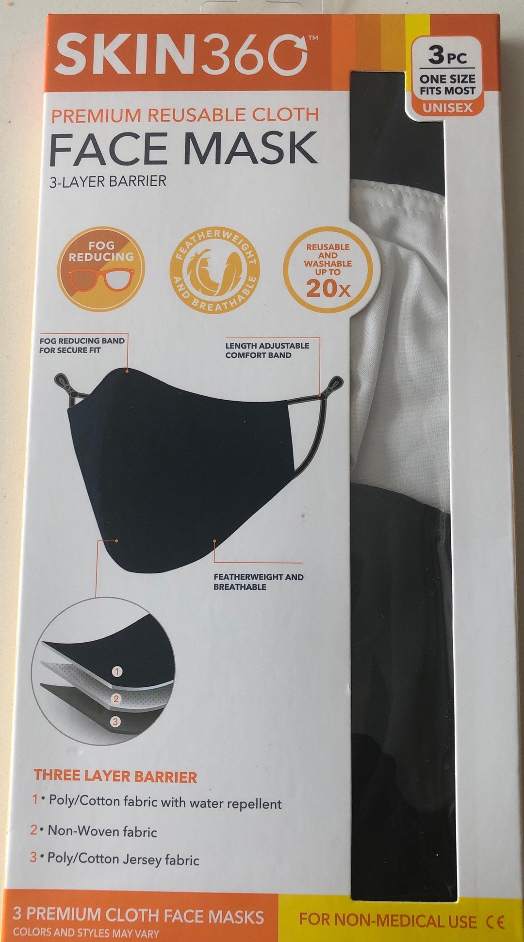 Unisex Face Mask Skin360 Reusable Cloth FACE-MASK 3 Layers.pack of 3 ...