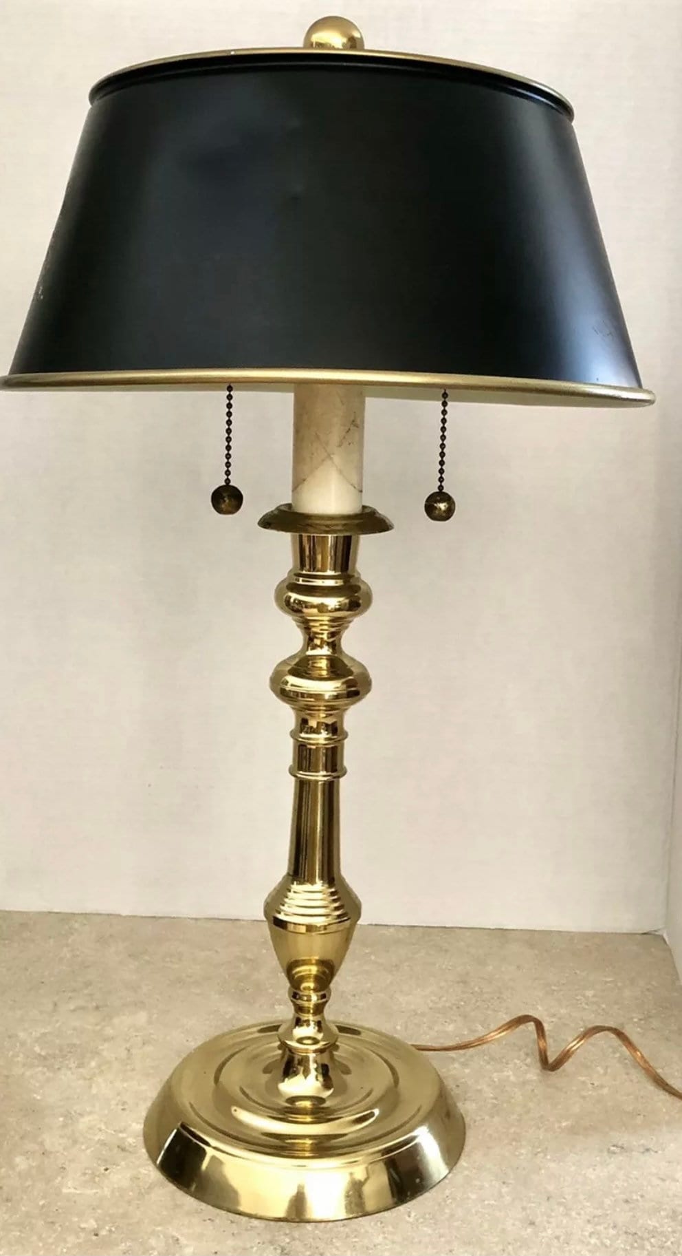 Antique Brass Table Lamp Black Shade Hand Crafted Two -lights Lamp 23”x ...