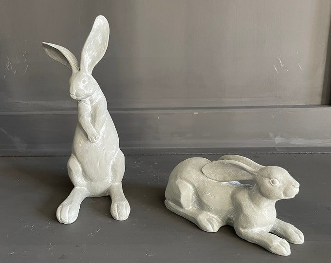 Handpainted Sage Bunnies Upcycled Thrifted Ceramic Rabbits Easter ...
