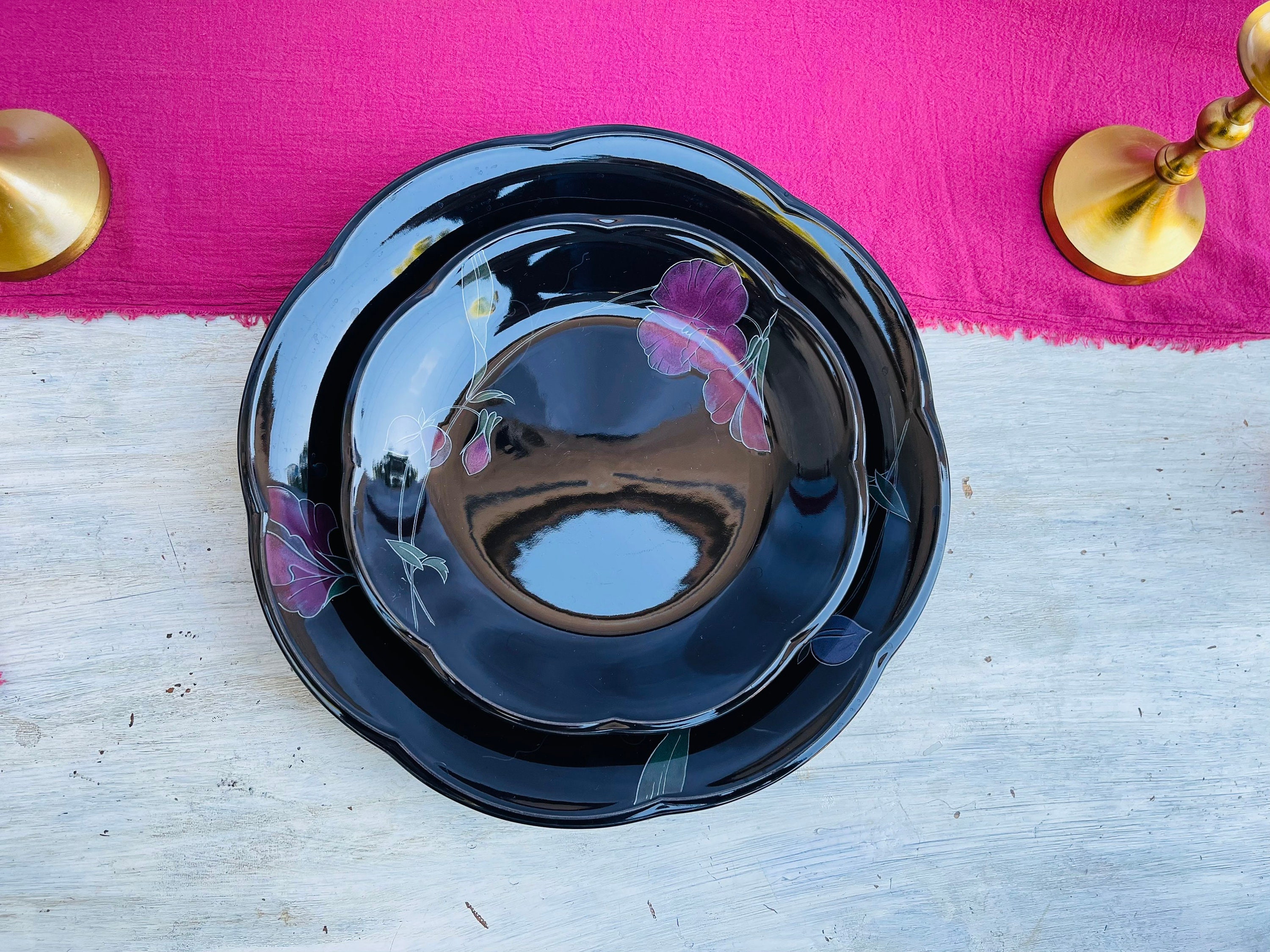 Vintage Mikasa Black Scalloped Dinnerware Set, Dinner Plate, Salad ...