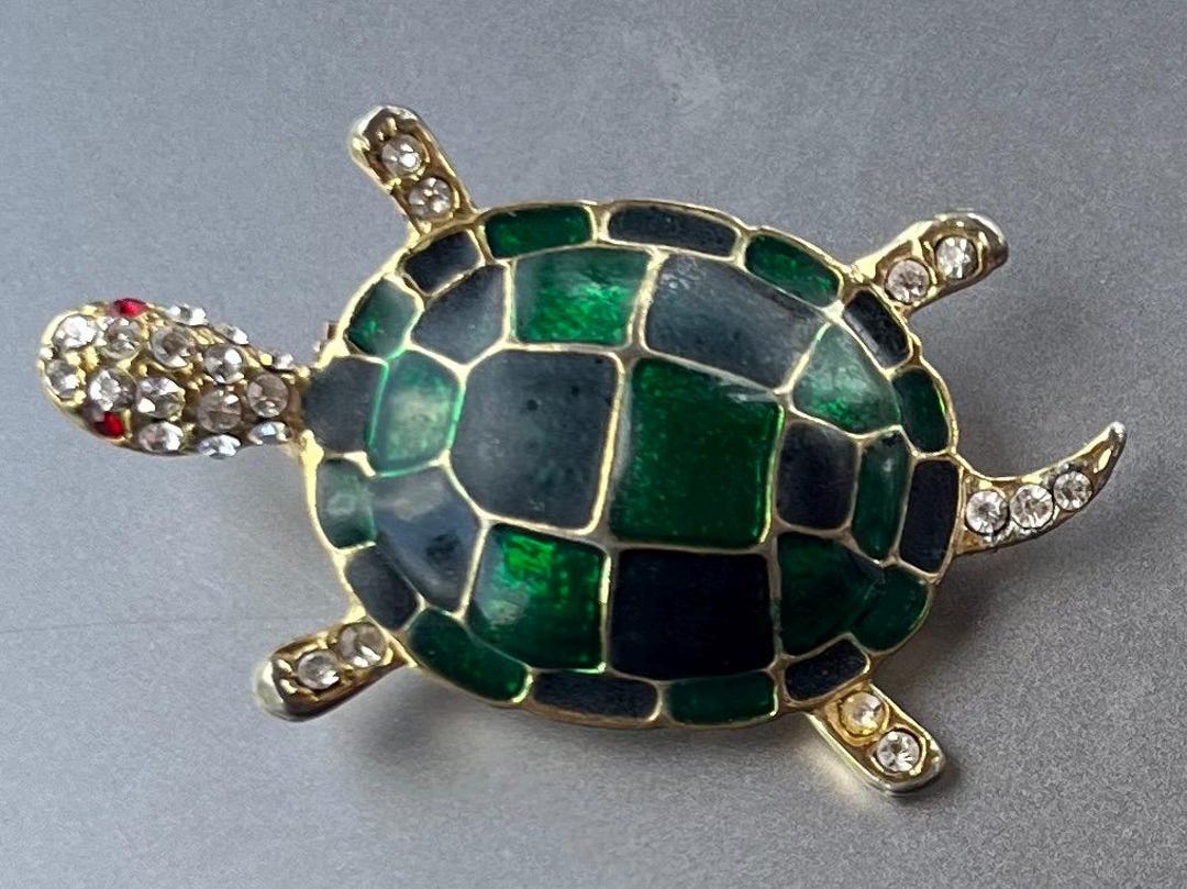 Turtle Brooch, Enamel and Rhinestone Turtle Brooch, Gift for Turtle ...