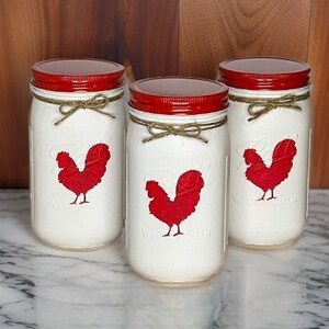 Rooster Kitchen Mason Jars / Rooster Kitchen Decor / Farmhouse Rooster ...