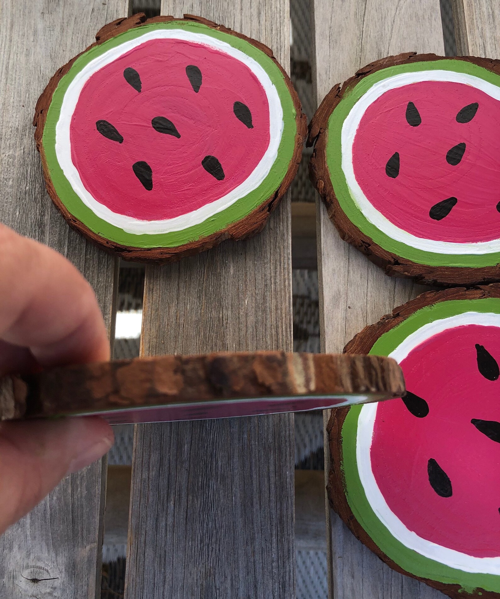 Watermelon Wooden Coasters / Hand-painted Wood Coasters / | Etsy