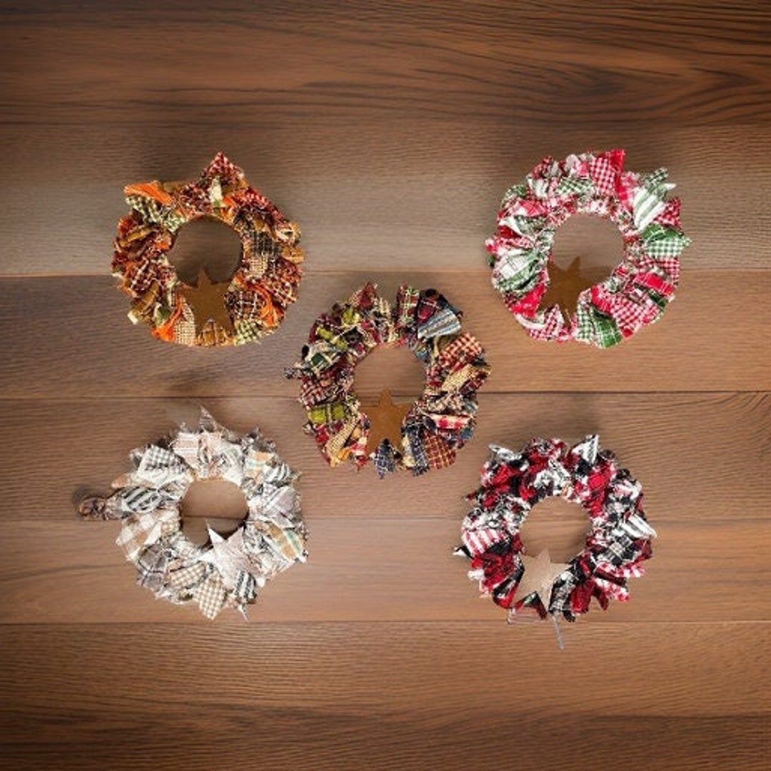 Mini Rag Wreaths / Mini Mason Jar Rag Wreaths / Rustic Rag Wreaths - Etsy