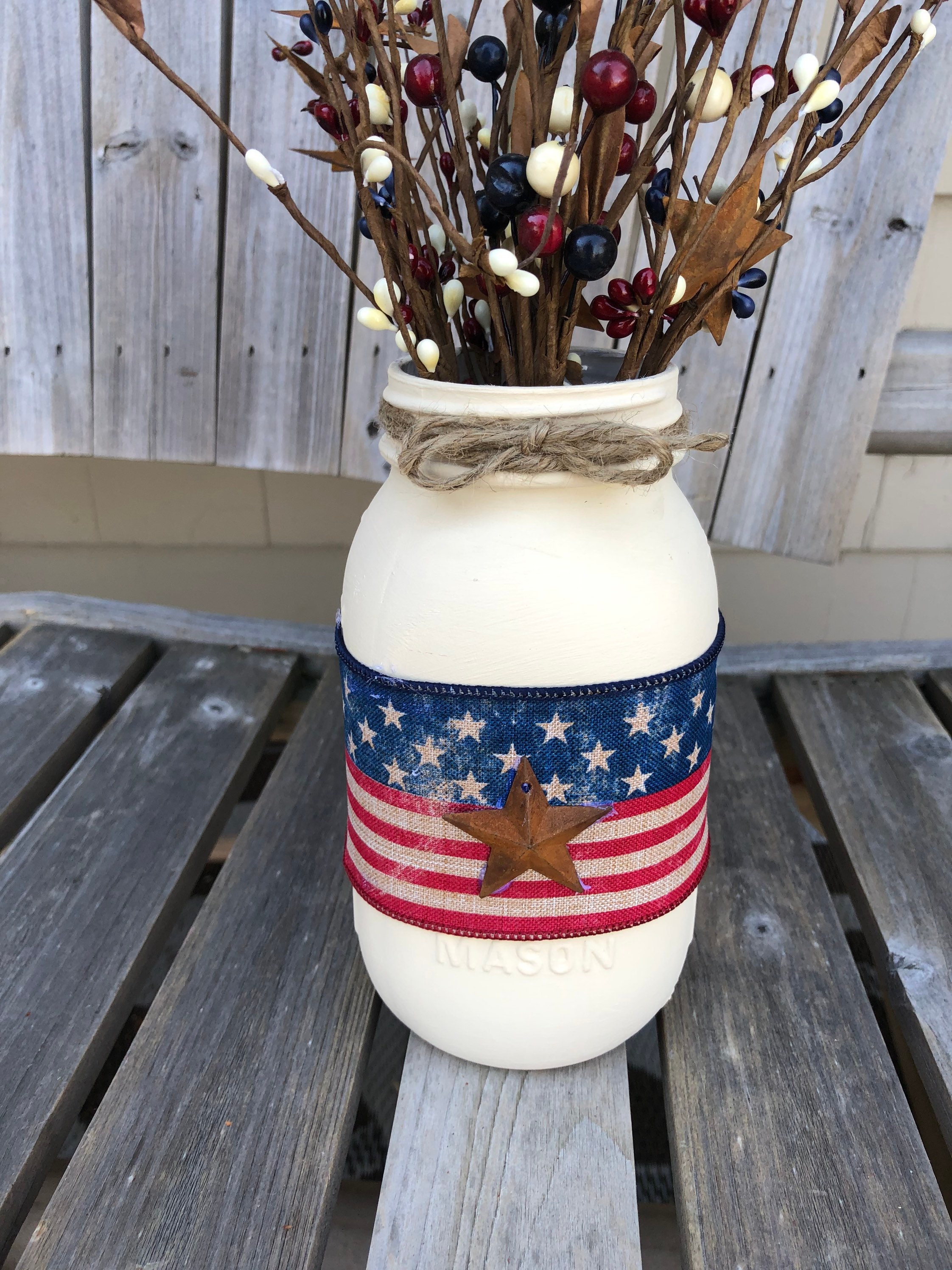 American Flag Mason Jar