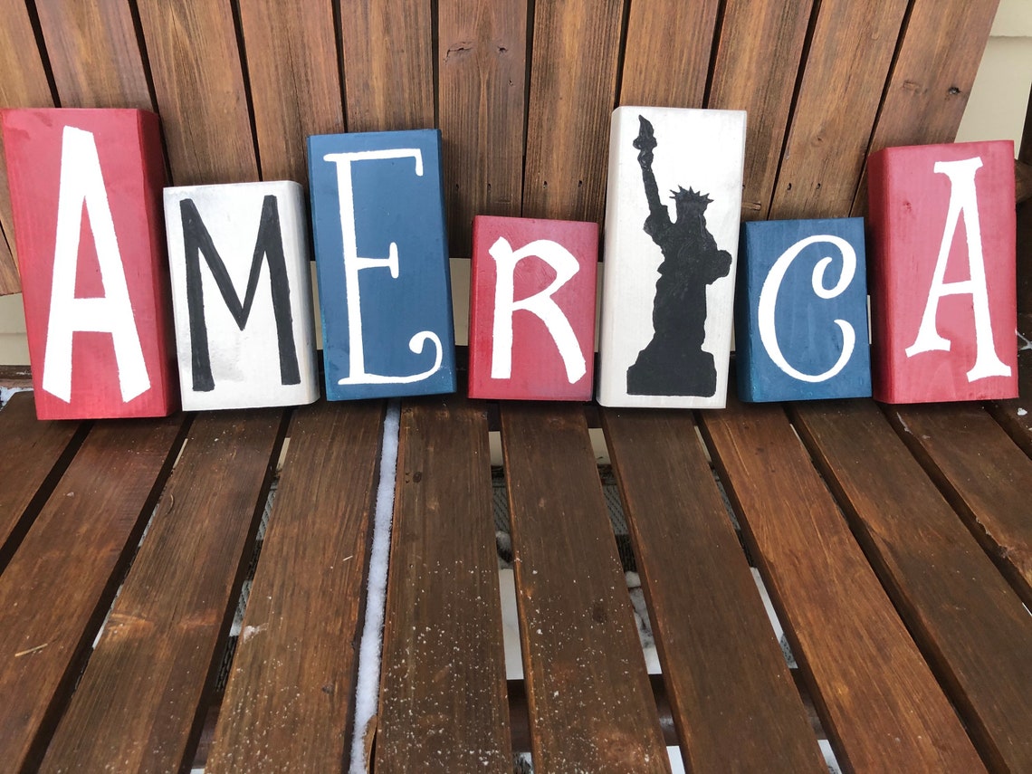 AMERICA Wood Blocks / American Decor / America Sign / 4th of | Etsy
