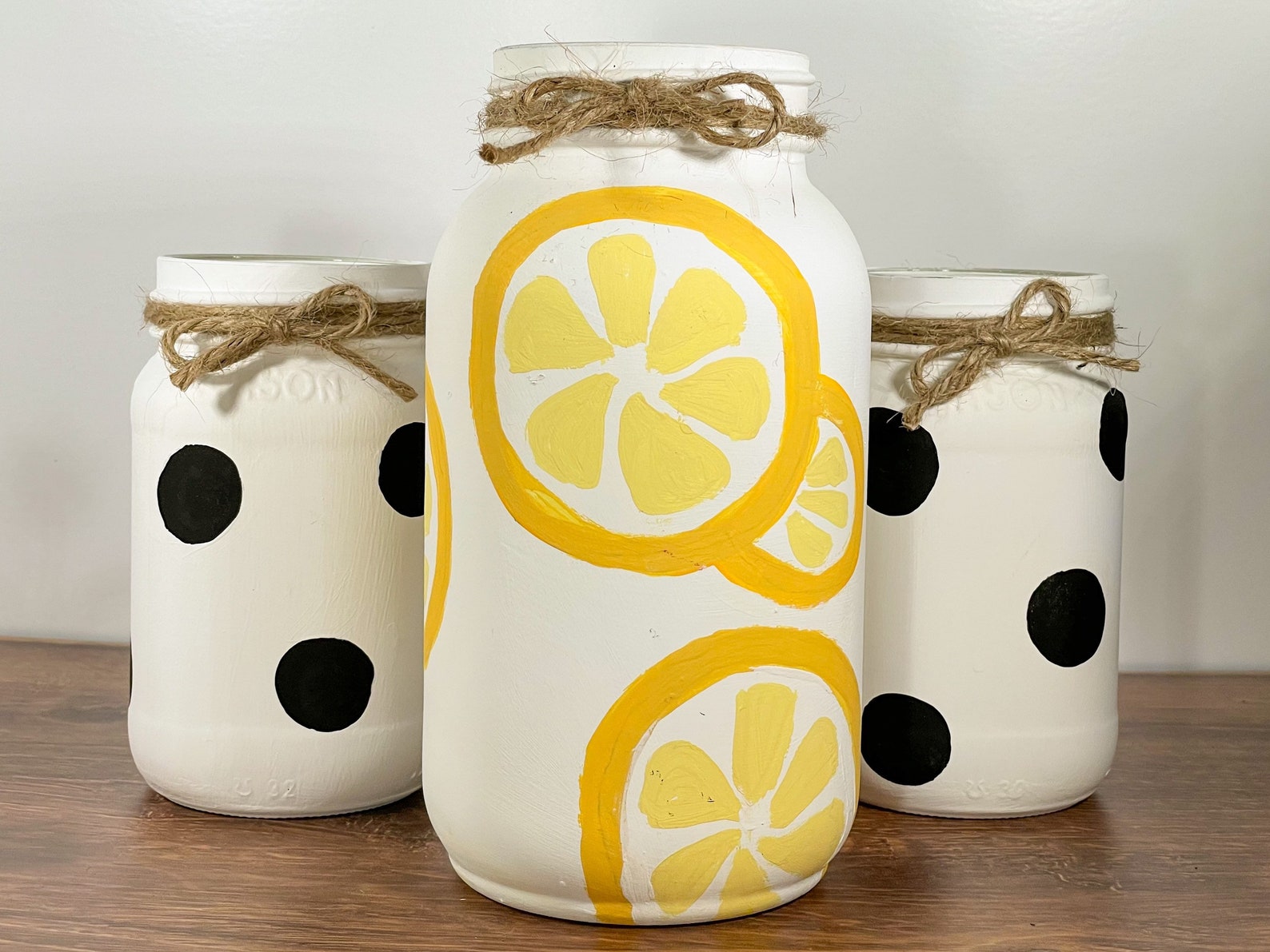 Lemon Mason Jars / Lemon Kitchen Decor / Mason Jar Centerpiece | Etsy