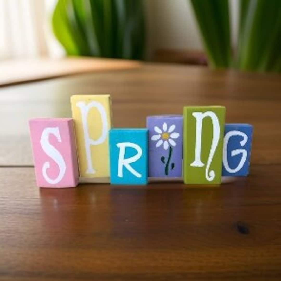 Spring Wood Blocks / Spring Letter Wood Blocks / Spring Shelf Sitter ...