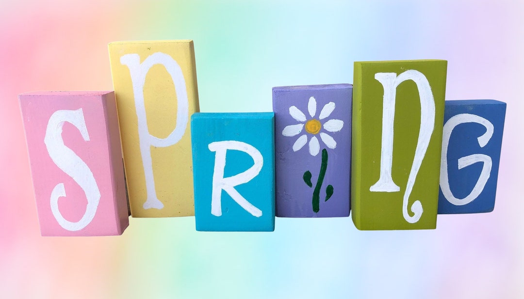 Spring Wood Blocks / Spring Letter Wood Blocks / Spring Shelf Sitter ...