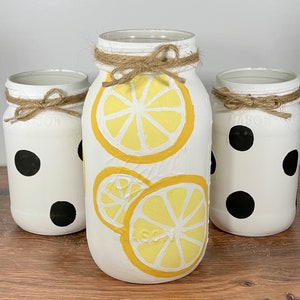 Hand-painted Lemon Mason Jar Set, Kitchen Decor Centerpiece - Etsy