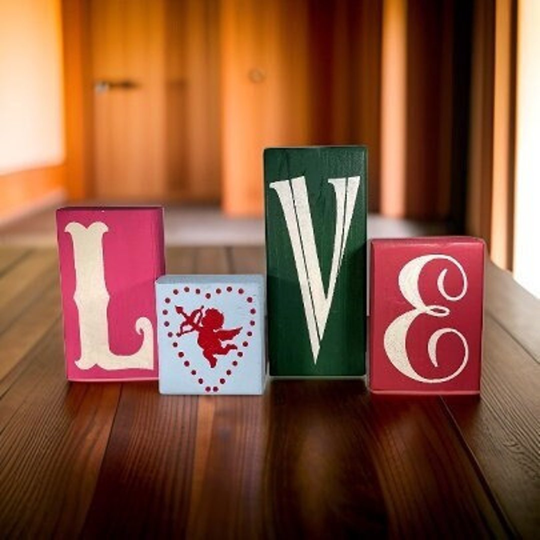 Love Wood Blocks / Valentines Day Blocks / Valentines Decor - Etsy