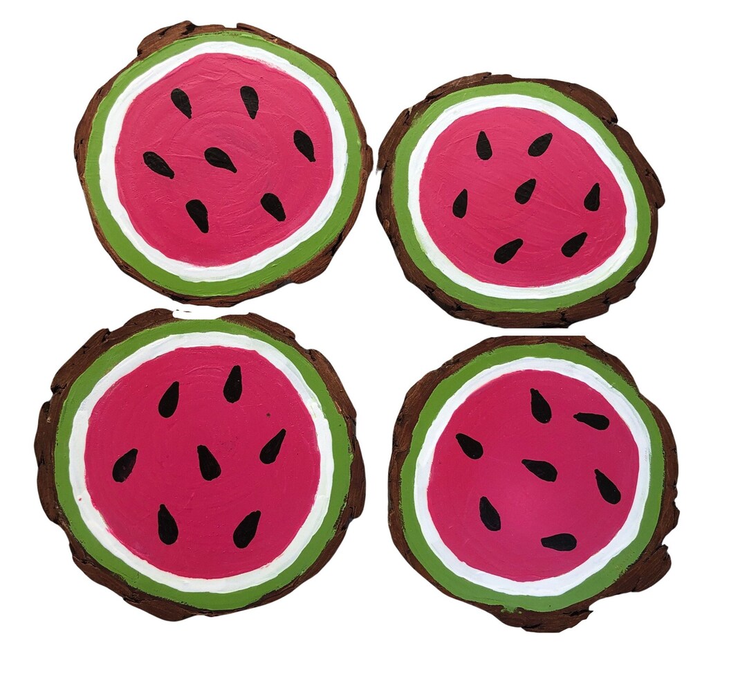 Watermelon Wooden Coasters / Hand-painted Wood Coasters / - Etsy