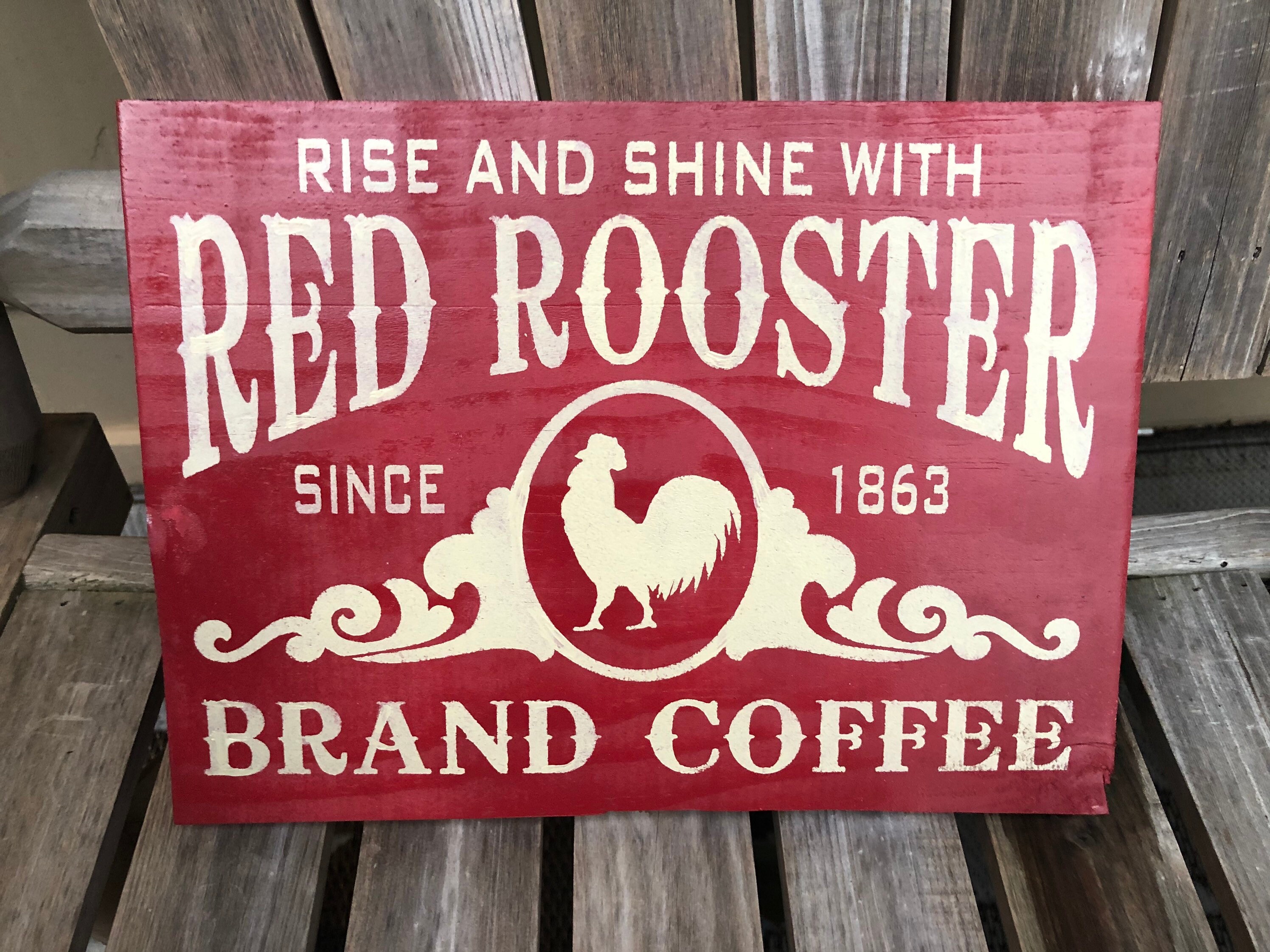 Red Rooster Coffee Sign / Rooster Sign / Coffee sign / Rustic Kitchen Sign