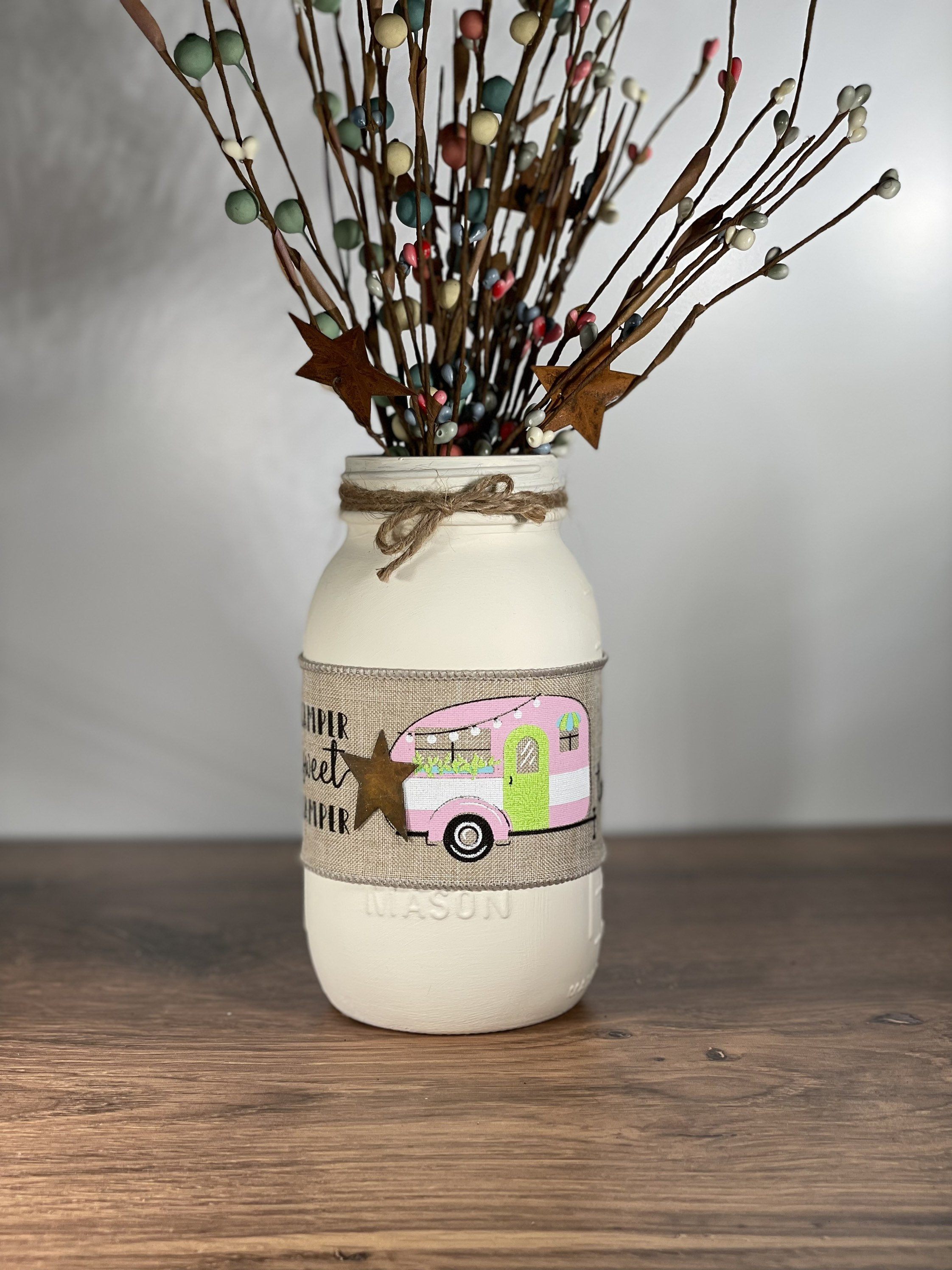 Camper Mason Jar / Camping Decor / RV Mason Jar Decor / | Etsy