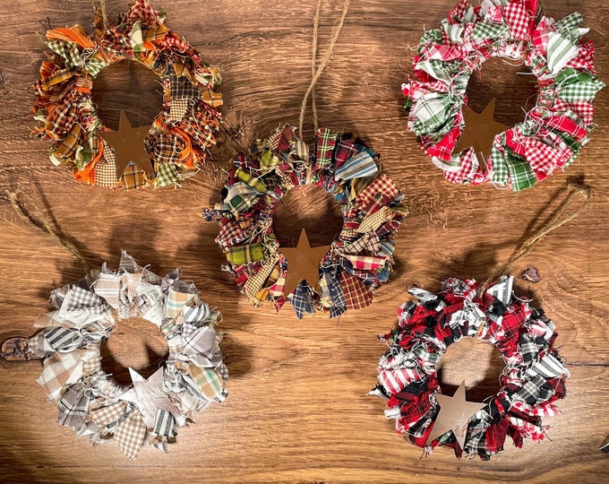 Mini Rag Wreaths / Mini Mason Jar Rag Wreaths / Rustic Rag - Etsy