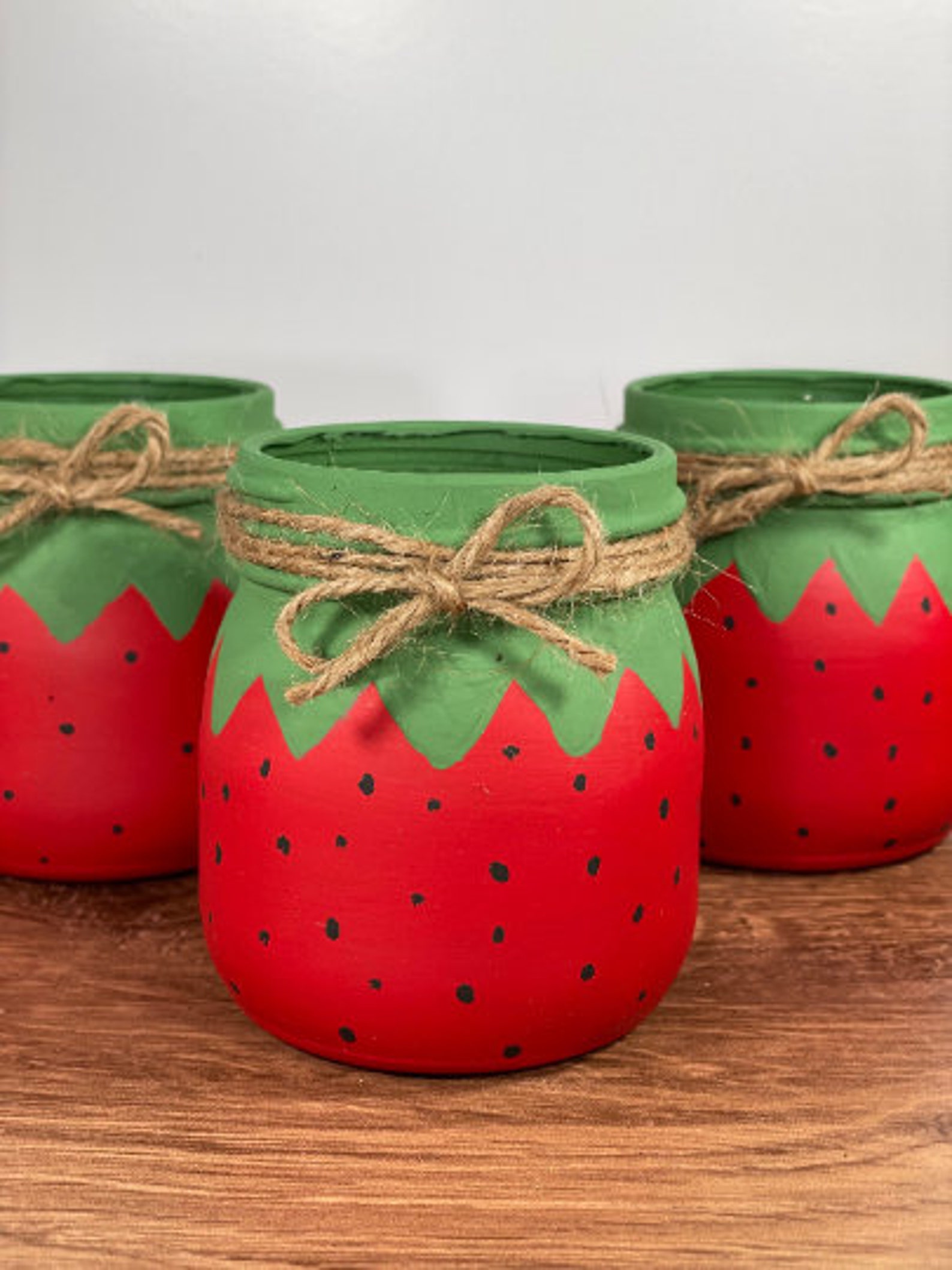 Hand-painted Strawberry Mason Jars With Jute Rope, Set of 3 - Etsy