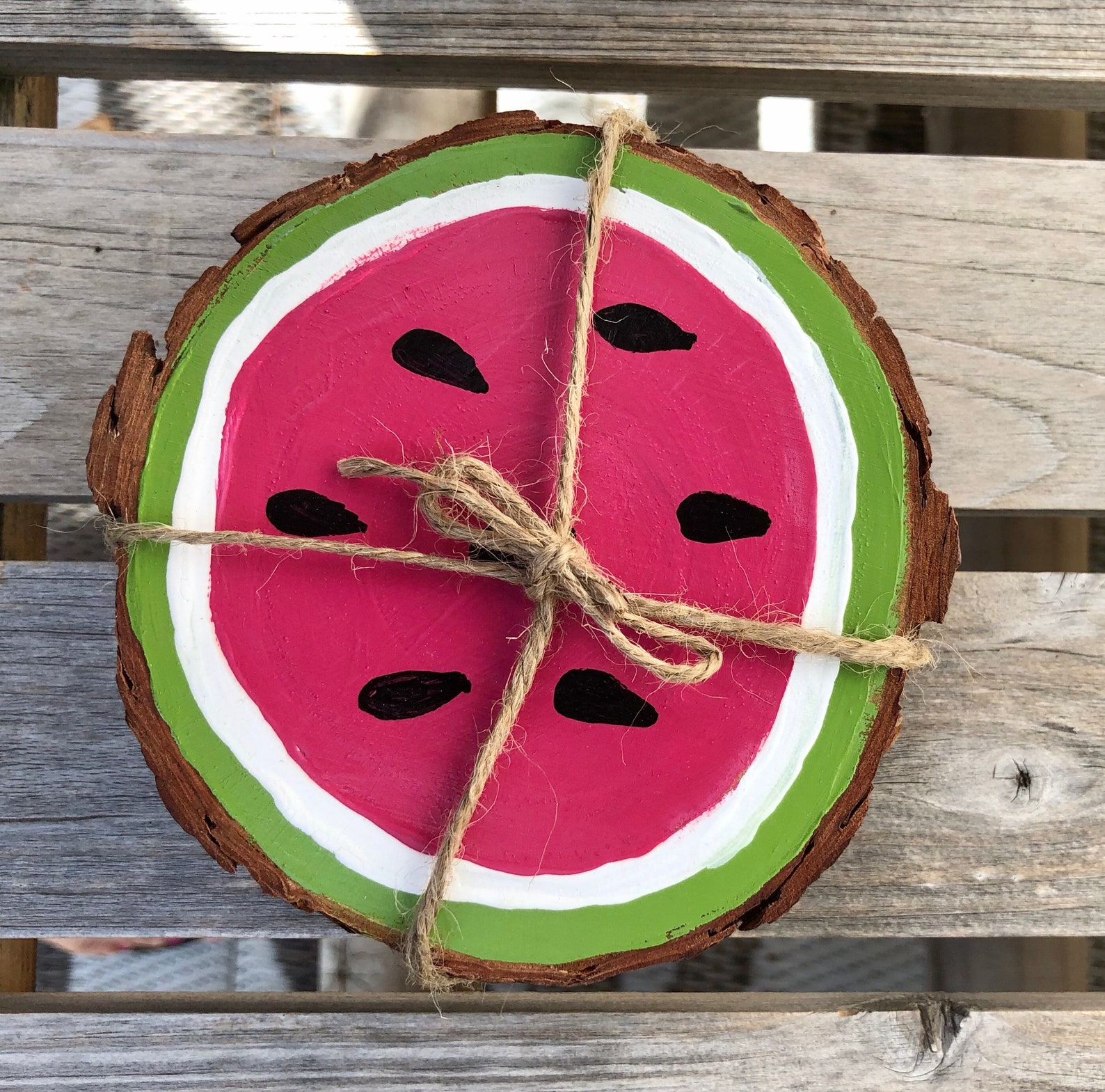 Watermelon Wooden Coasters / Hand-painted Wood Coasters / | Etsy