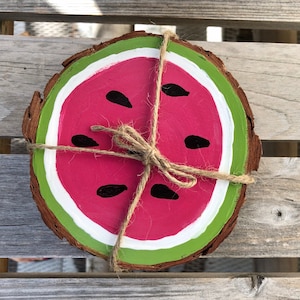 Watermelon Wooden Coasters / Hand-painted Wood Coasters / Watermelon ...