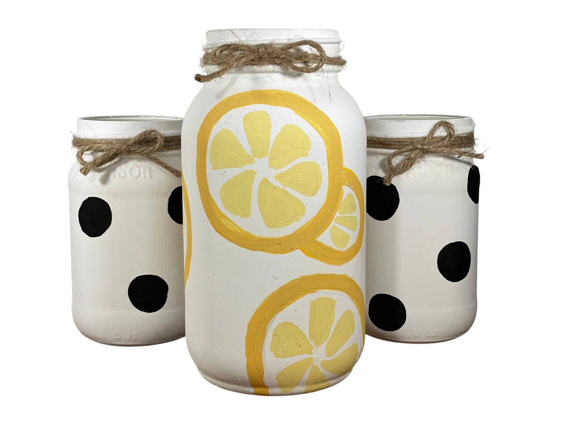 Lemon Mason Jars / Lemon Kitchen Decor / Mason Jar Centerpiece | Etsy