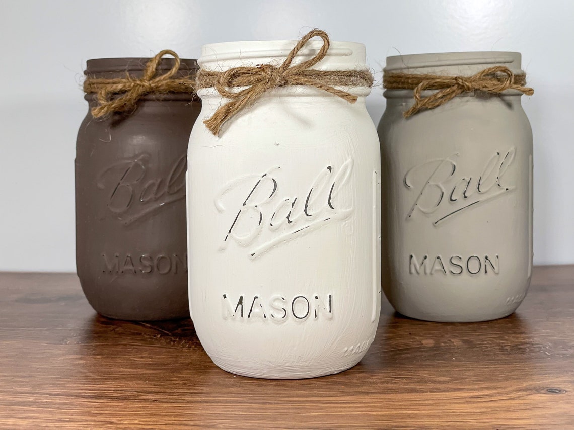 Farmhouse Mason Jars / Mason Jar Centerpiece / Painted Mason - Etsy