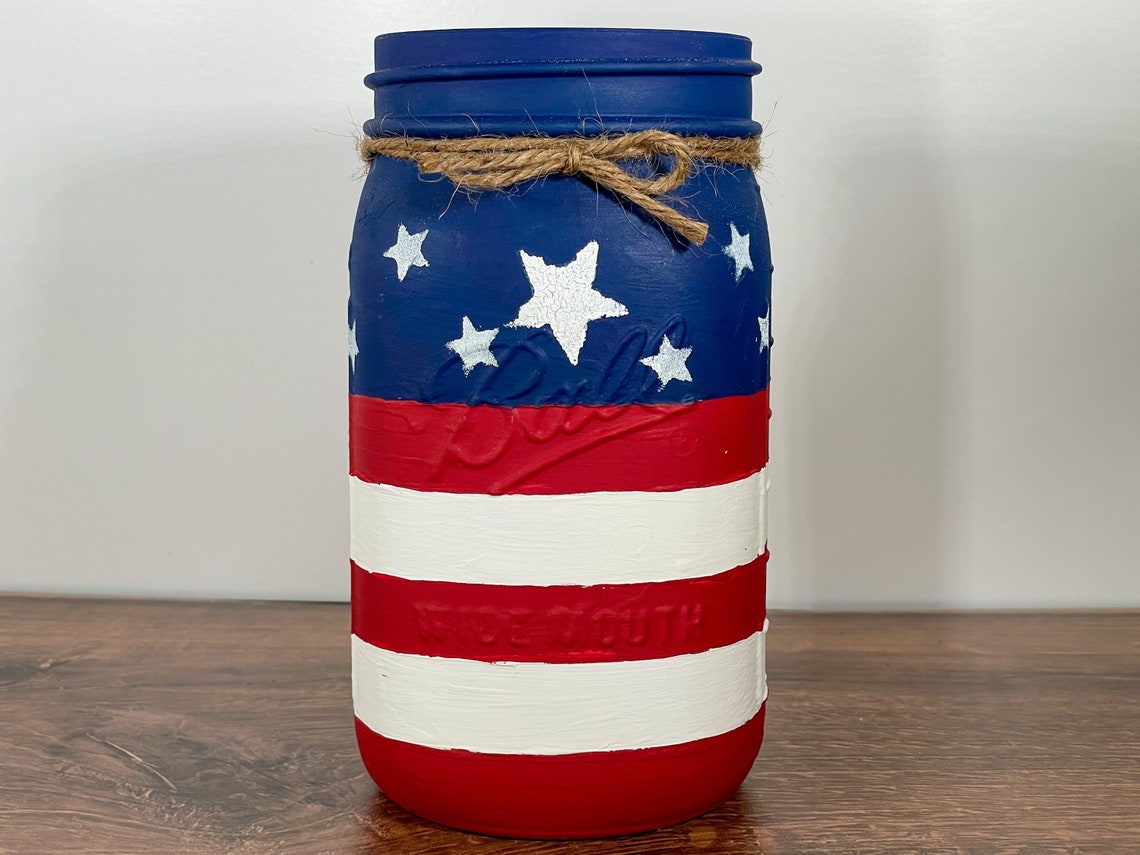 Painted American Flag Mason Jar: 4th of July Centerpiece - Etsy
