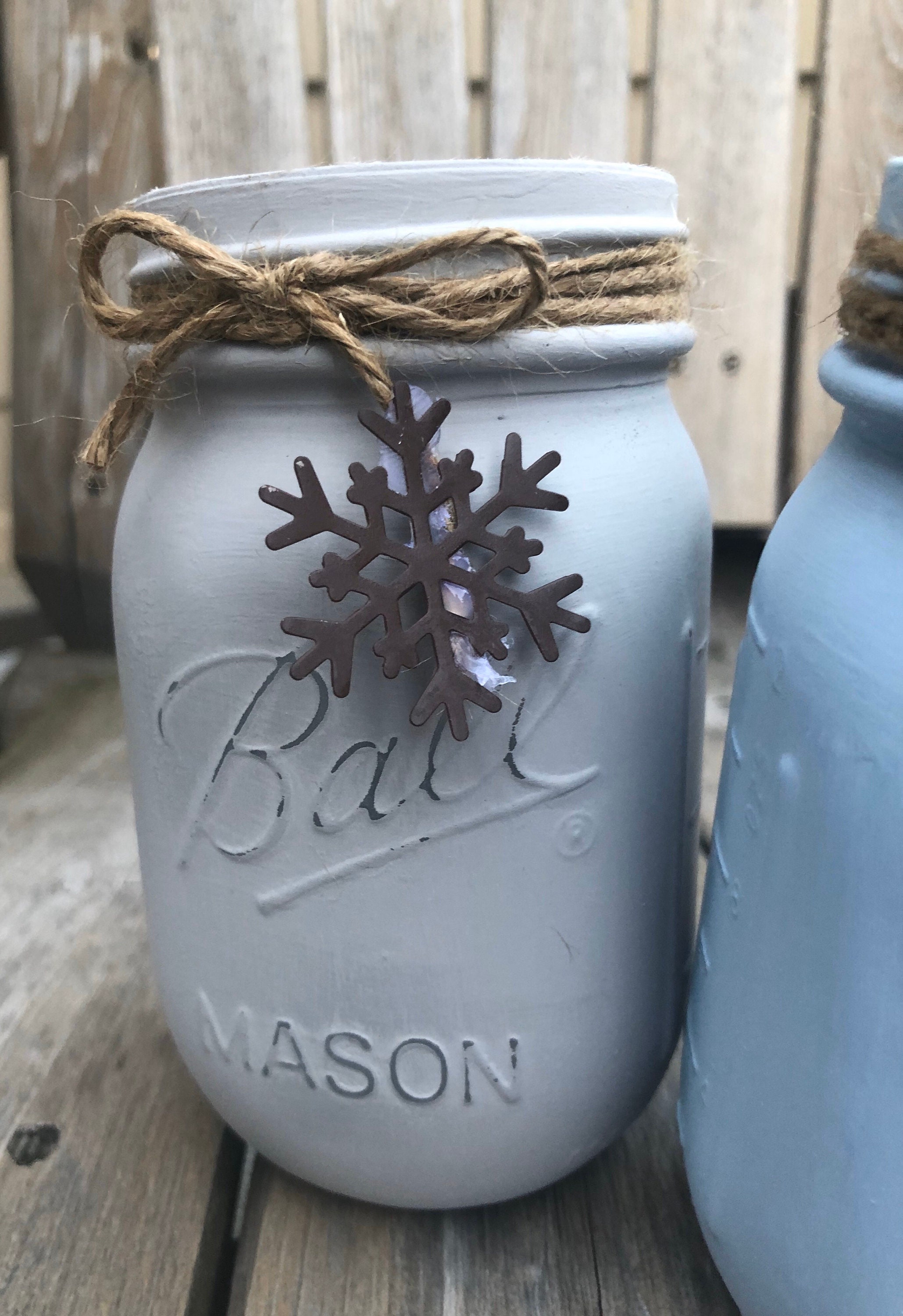 Farmhouse Winter Mason Jars / Snowflake Mason Jars / Painted | Etsy