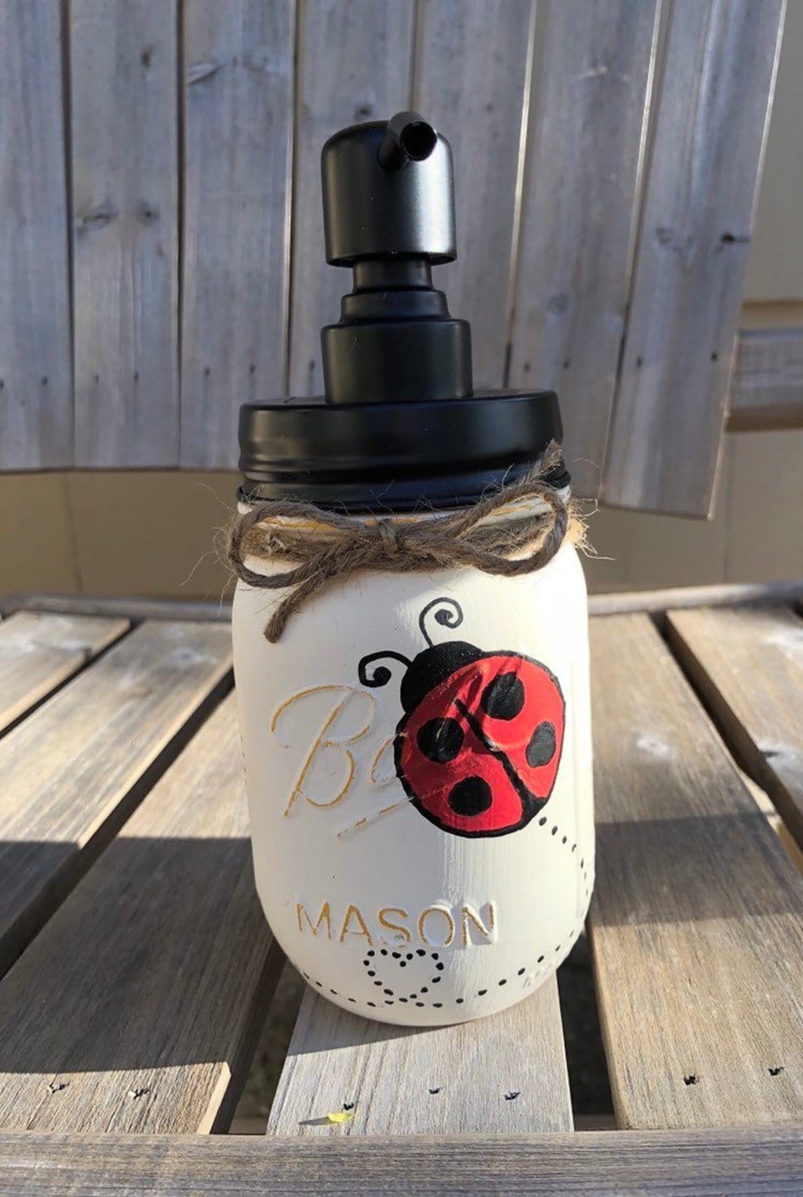 Bumble Bee or Ladybug Mason Jar Soap Dispenser