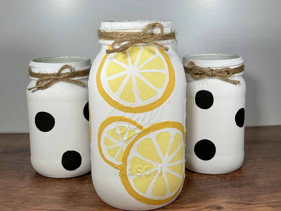 Lemon Mason Jars / Lemon Kitchen Decor / Mason Jar Centerpiece - Etsy