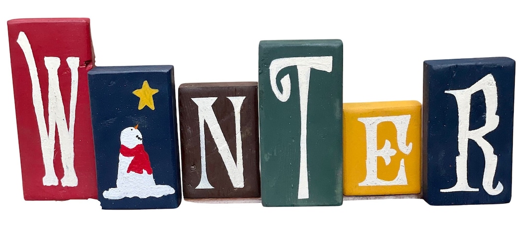 Winter Wood Blocks / Winter Word Blocks / Painted Wood Blocks / Shelf ...