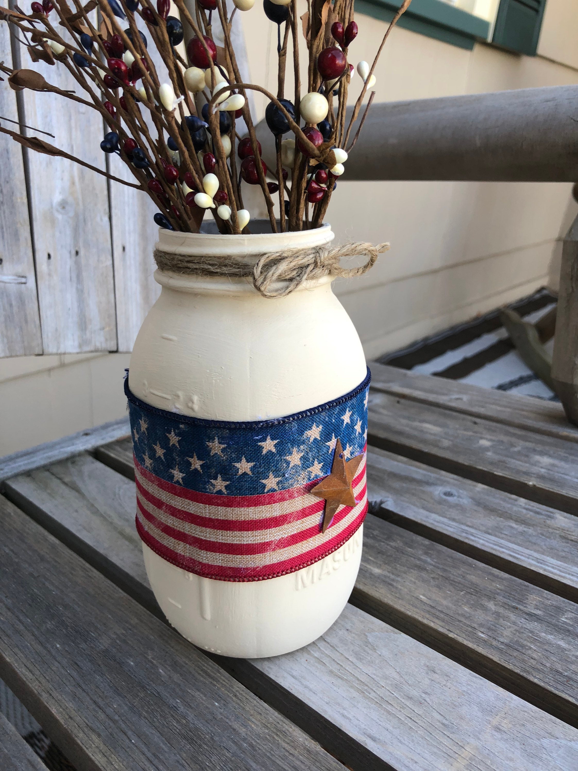 American Flag Mason Jar