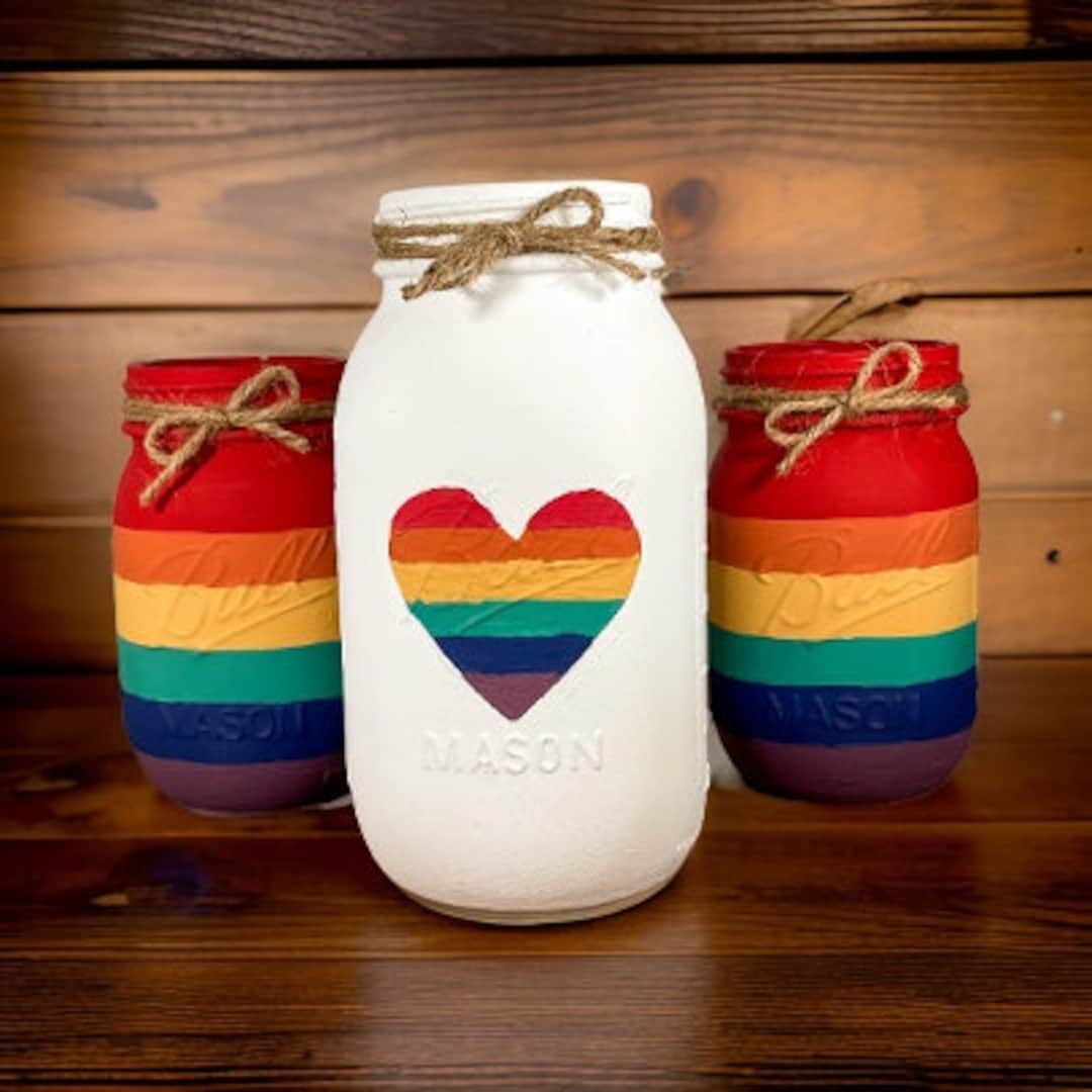 Rainbow Mason Jars / Mason Jar Centerpiece / LGBTQ Pride Decor ...