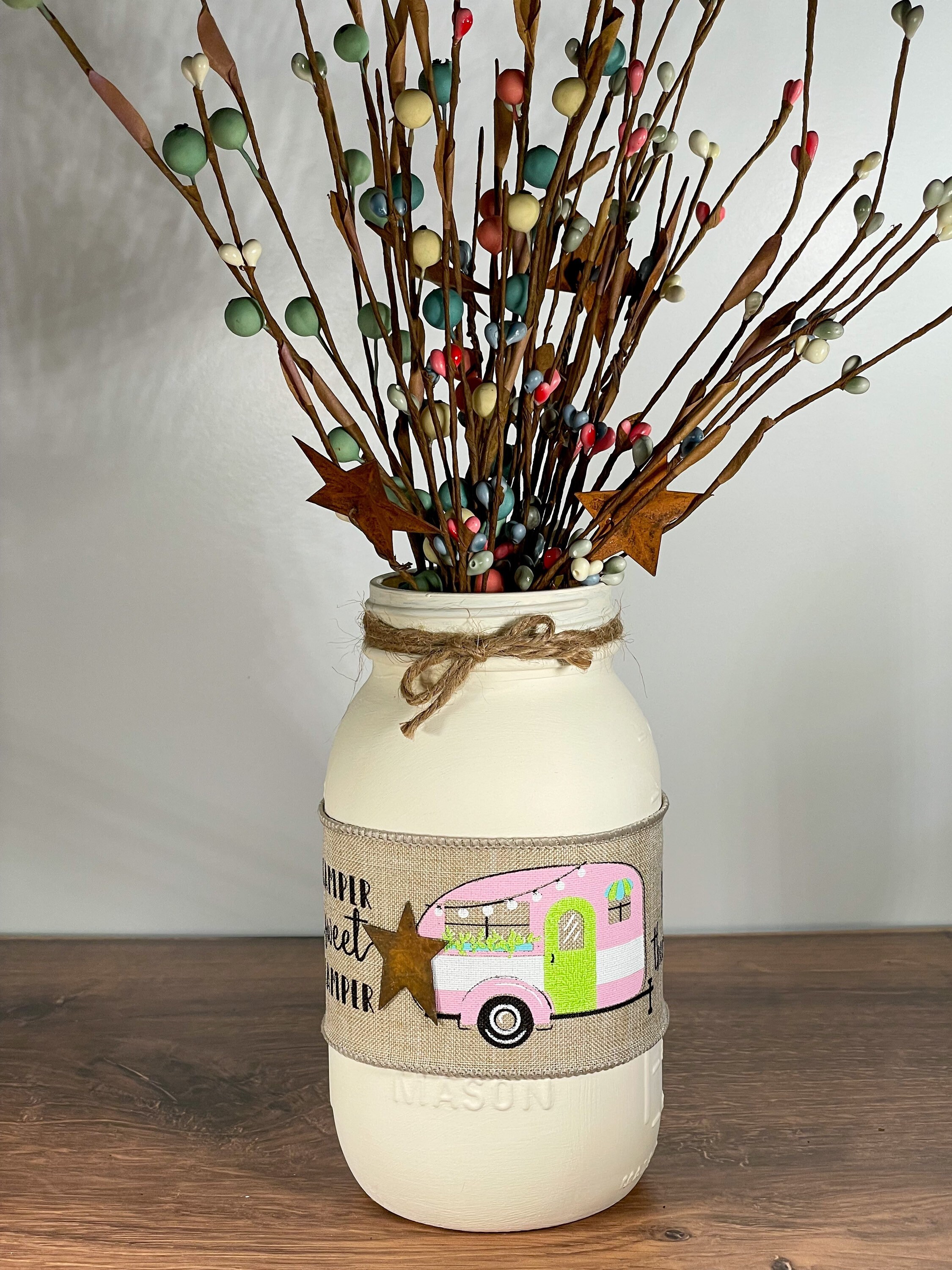 Camper Mason Jar / Camping Decor / RV Mason Jar Decor / | Etsy