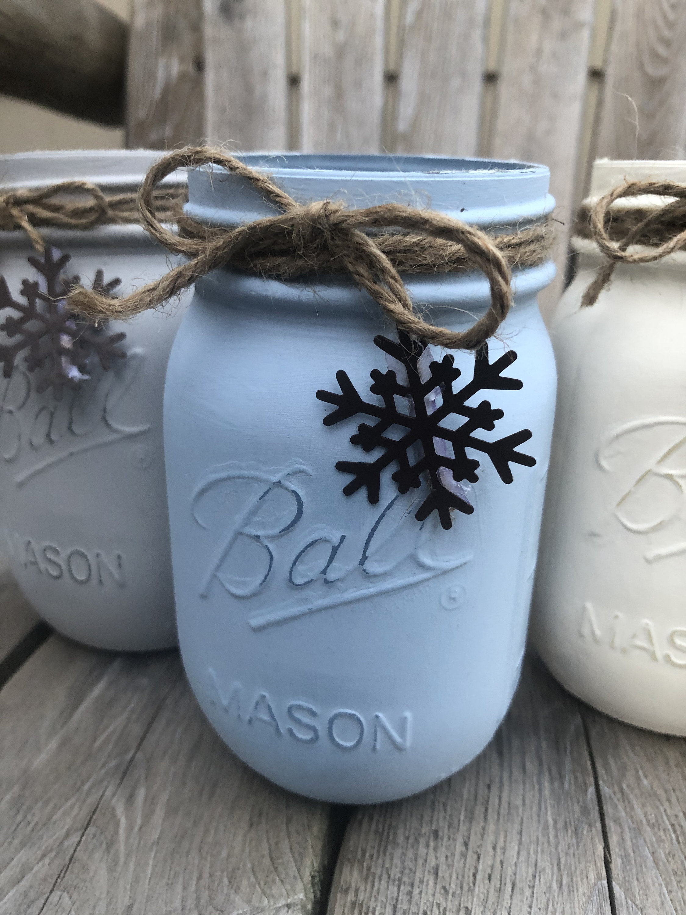 Farmhouse Winter Mason Jars / Snowflake Mason Jars / Painted | Etsy