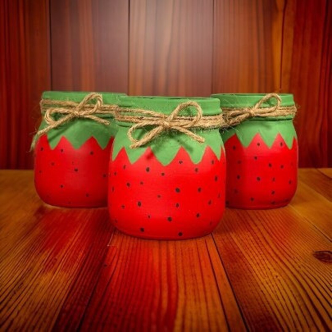 Strawberry Mason Jars / Strawberry Decor / Painted Mason Jars - Etsy