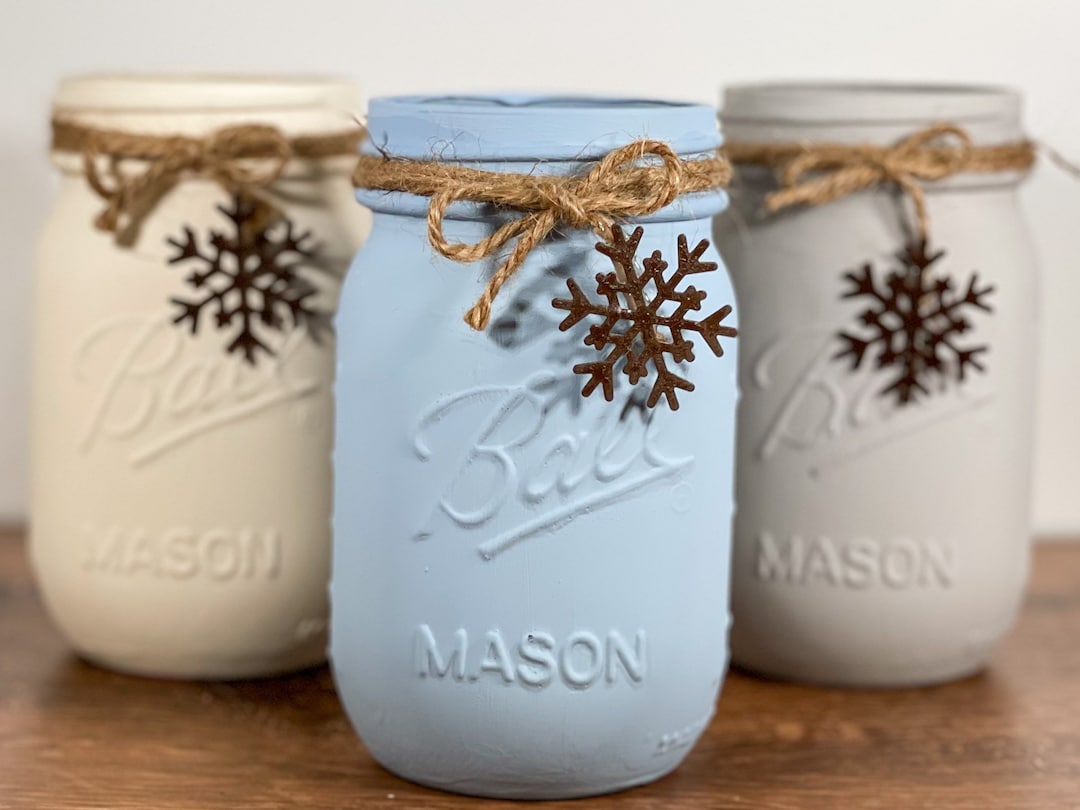Farmhouse Winter Mason Jars / Snowflake Mason Jars / Mason Jar ...