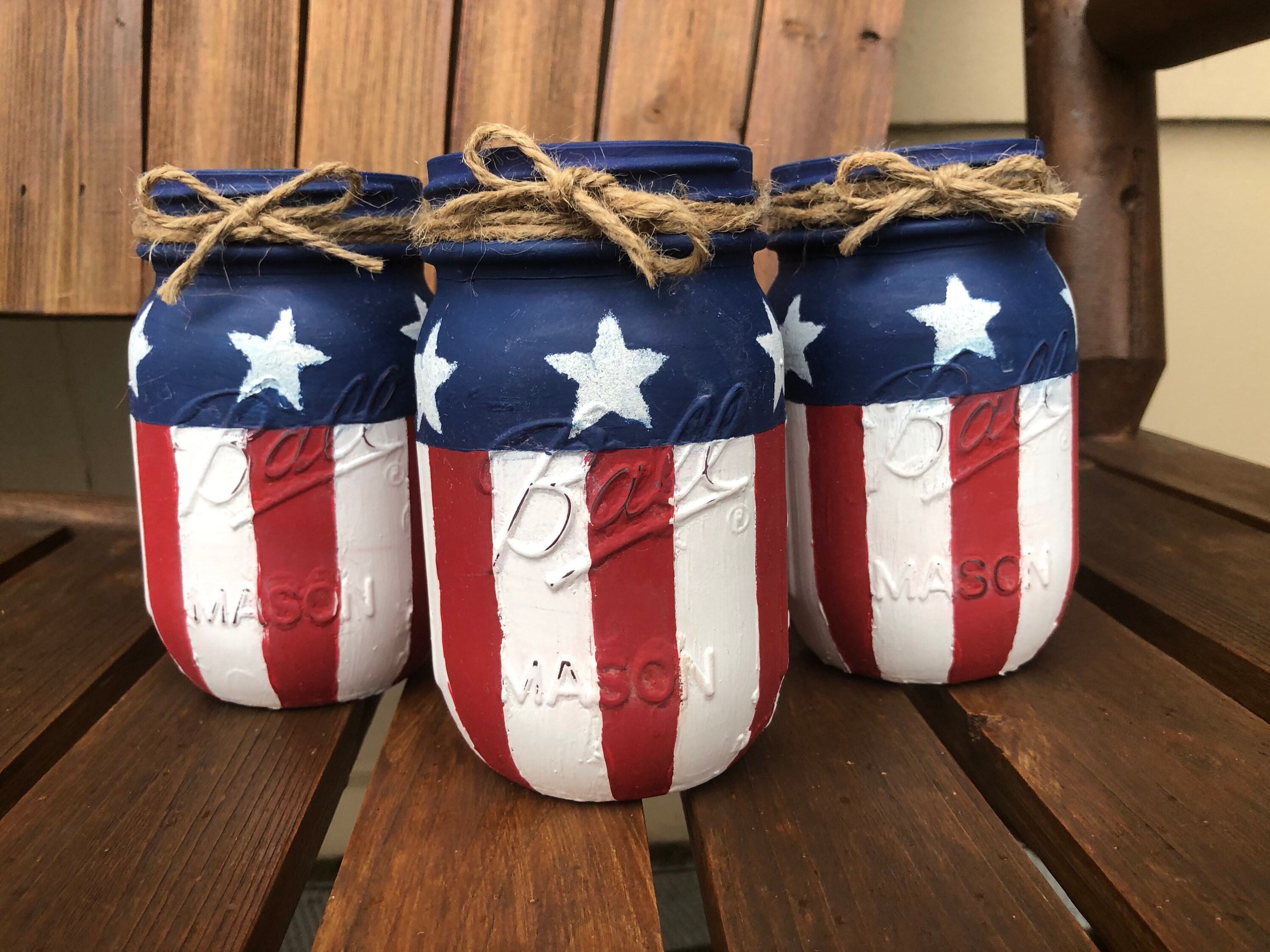 American Flag Mason Jars / Patriotic Mason Jars / 4th of July Mason ...