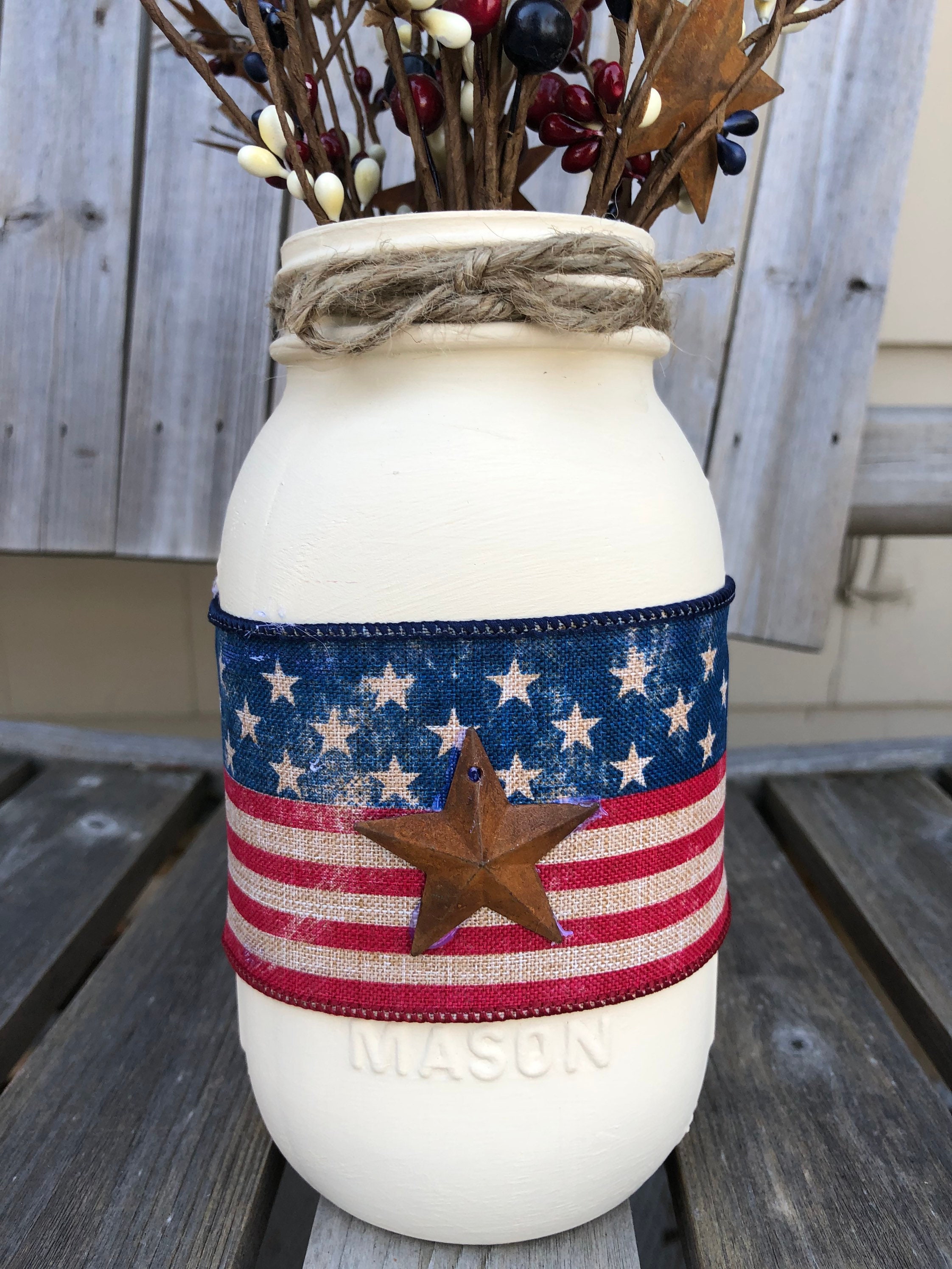 American Flag Mason Jar