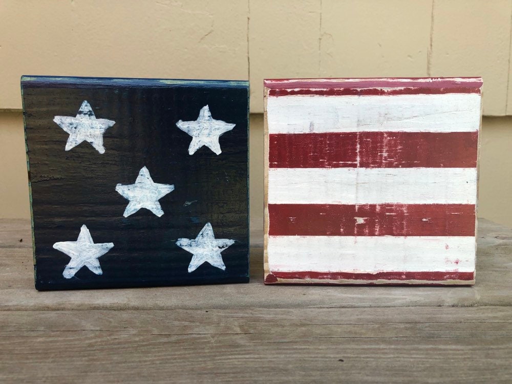 4th of July American Flag Wood Blocks