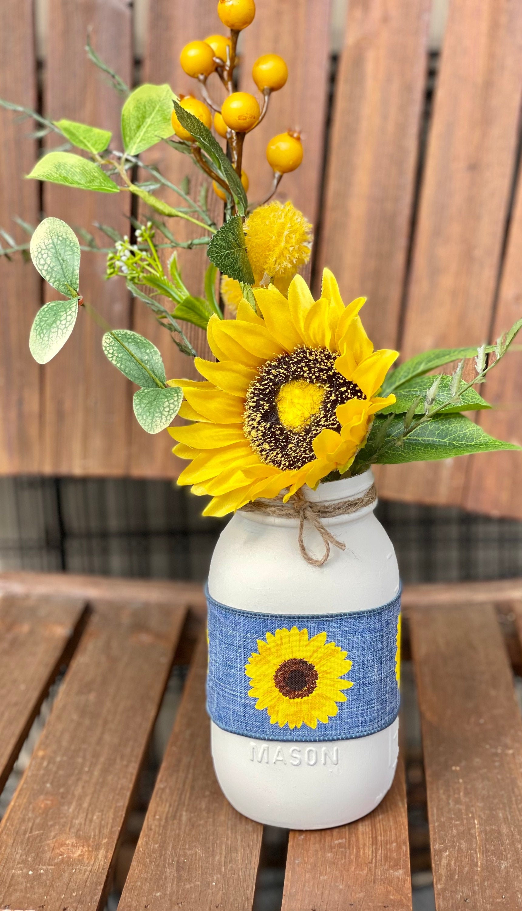 Sunflower & Denim Mason Jar