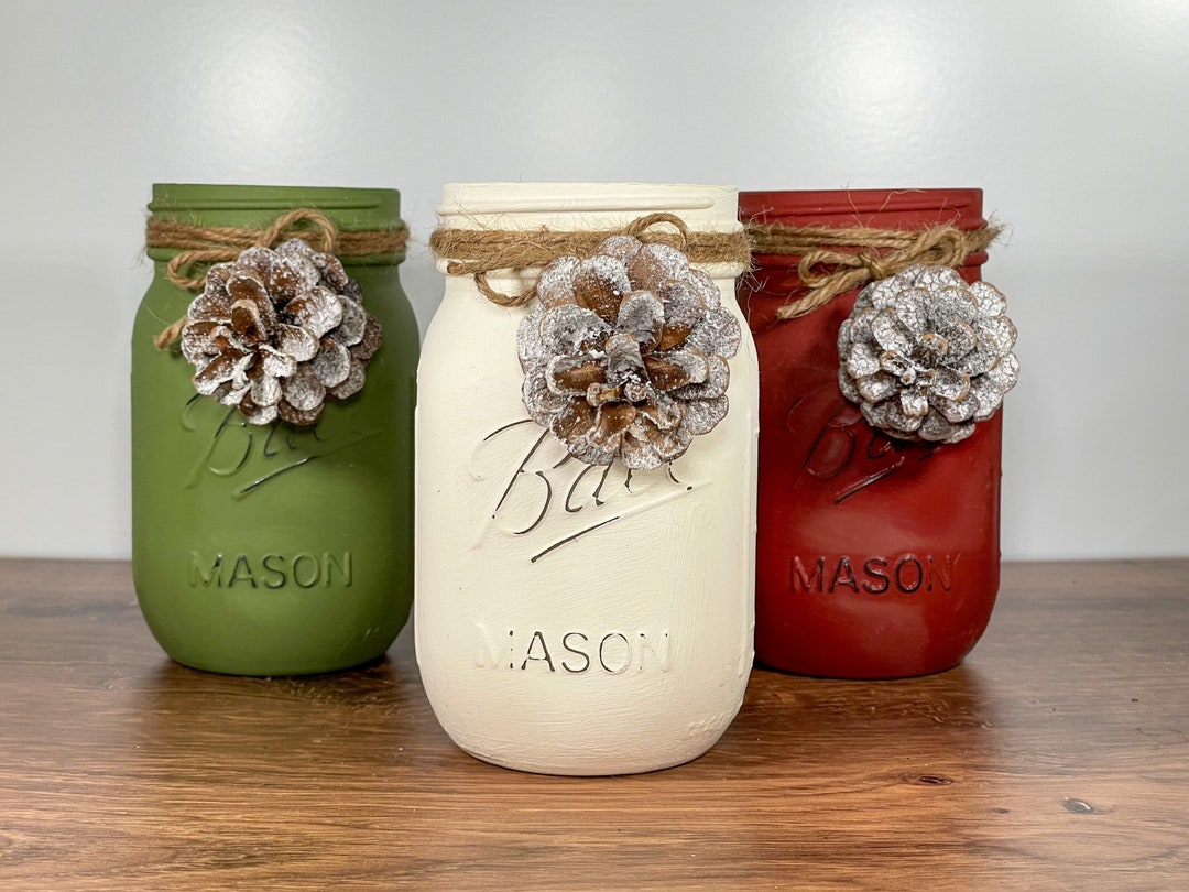 Christmas Pine Cone Mason Jars / Christmas Centerpiece / Christmas Home ...