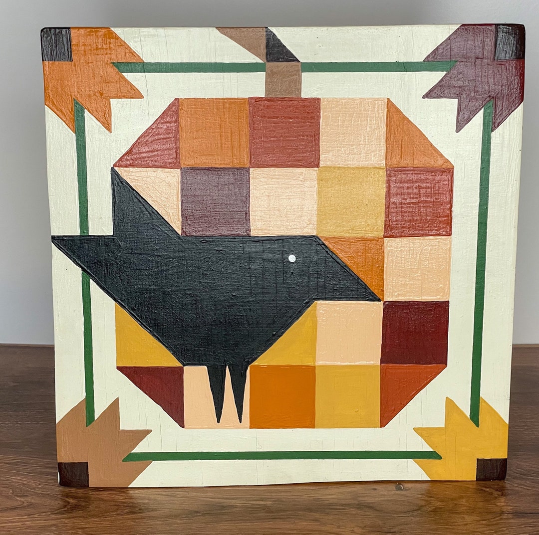 BARN QUILT Primitive Crow & Pumpkin | Wooden Barn Quilt | Wood Barn ...