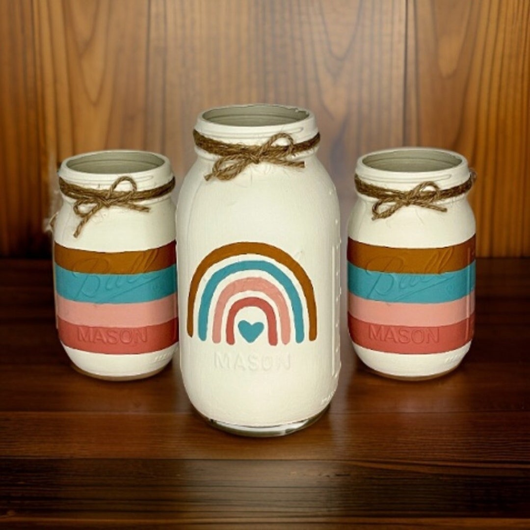 Boho Rainbow Mason Jars / Boho Baby Shower / Boho Baby Nursery Decor ...