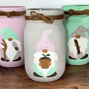 Gnome Spring Mason Jars / Gnome Mason Jars / Spring Decor / Gnome ...